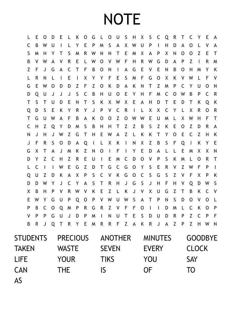 NOTE Word Search - WordMint