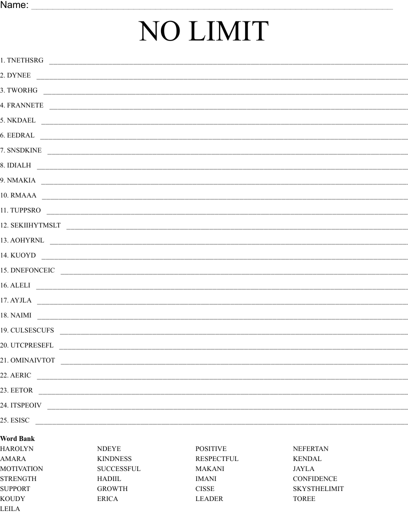 NO LIMIT Word Scramble - WordMint