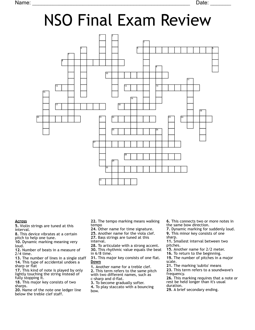 NSO Final Exam Review Crossword WordMint