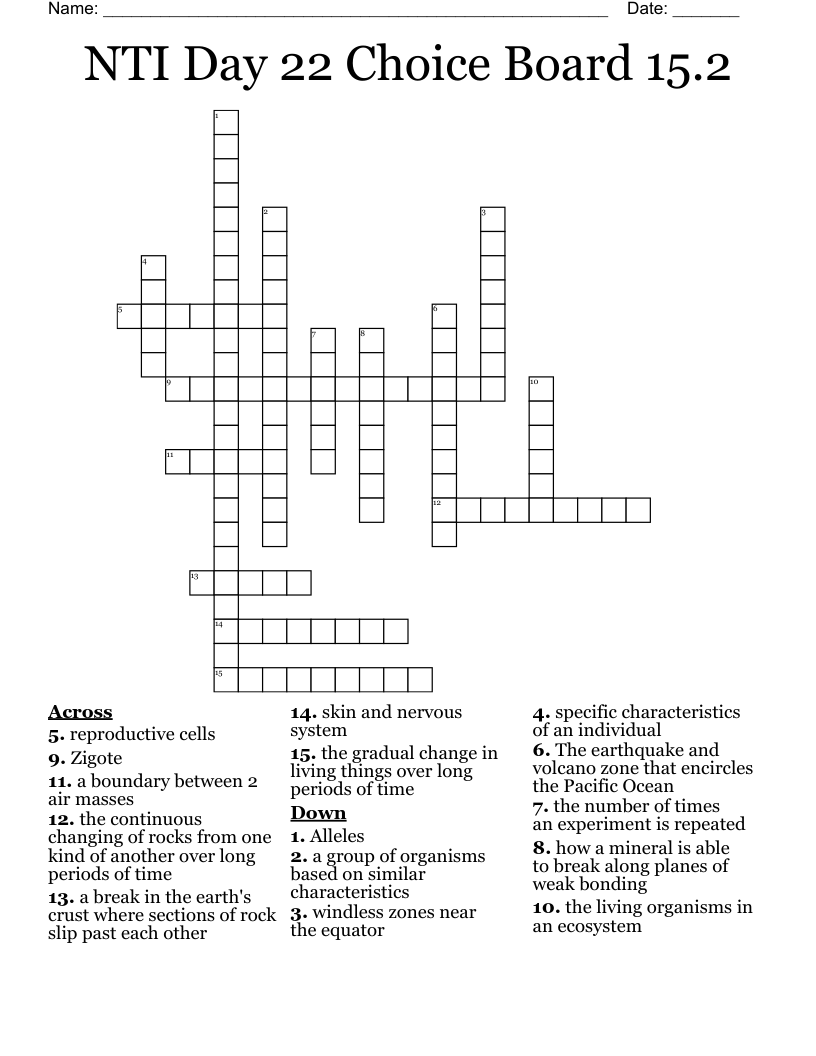 NTI Day 22 Choice Board 15.2 Crossword - WordMint