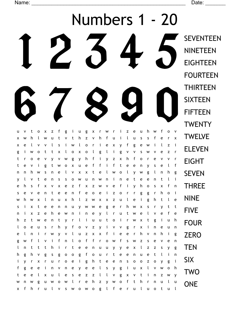 Numbers 1 To 20 Word Scramble WordMint