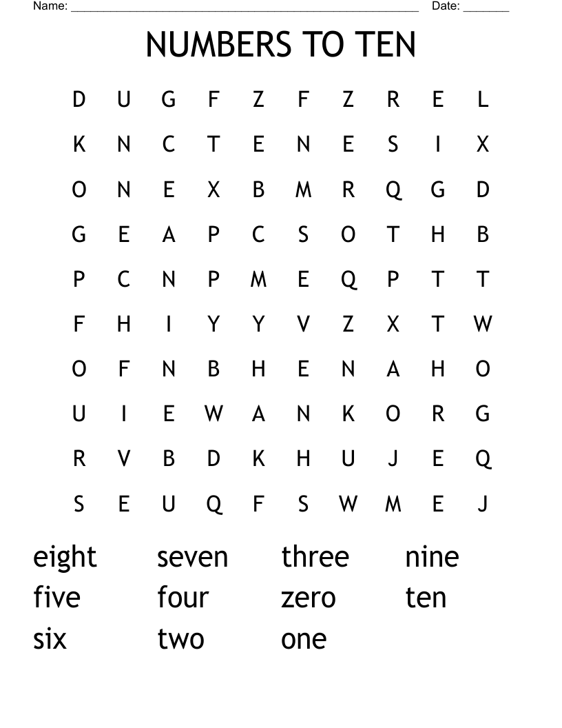 NUMBERS TO TEN Word Search - WordMint