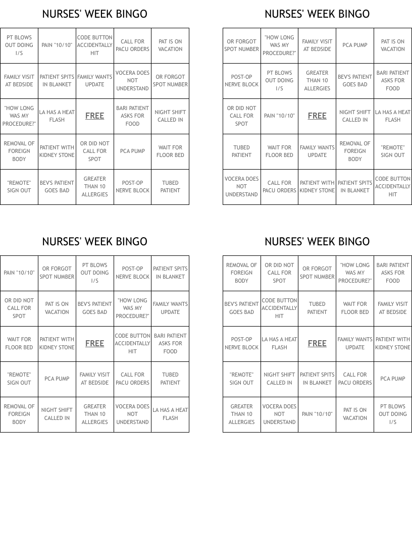 NURSES' WEEK BINGO - WordMint