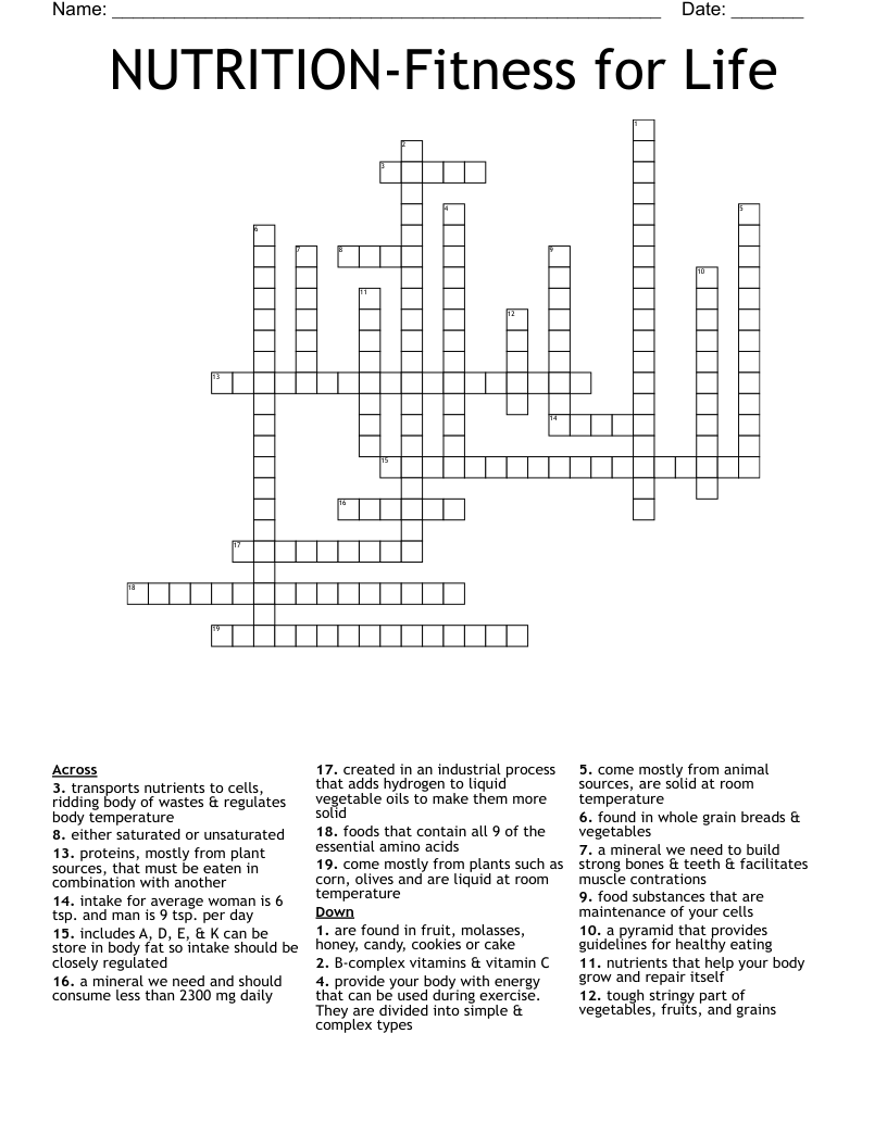 NUTRITION-Fitness for Life Crossword - WordMint