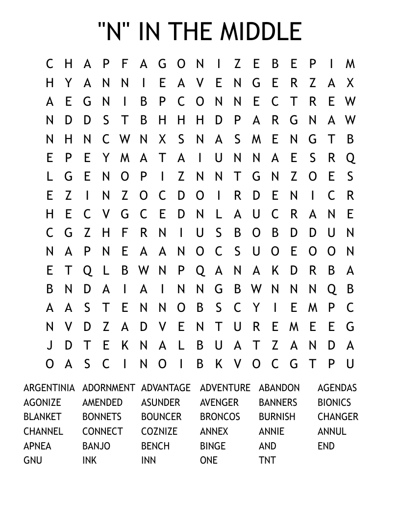 "N" IN THE MIDDLE Word Search - WordMint
