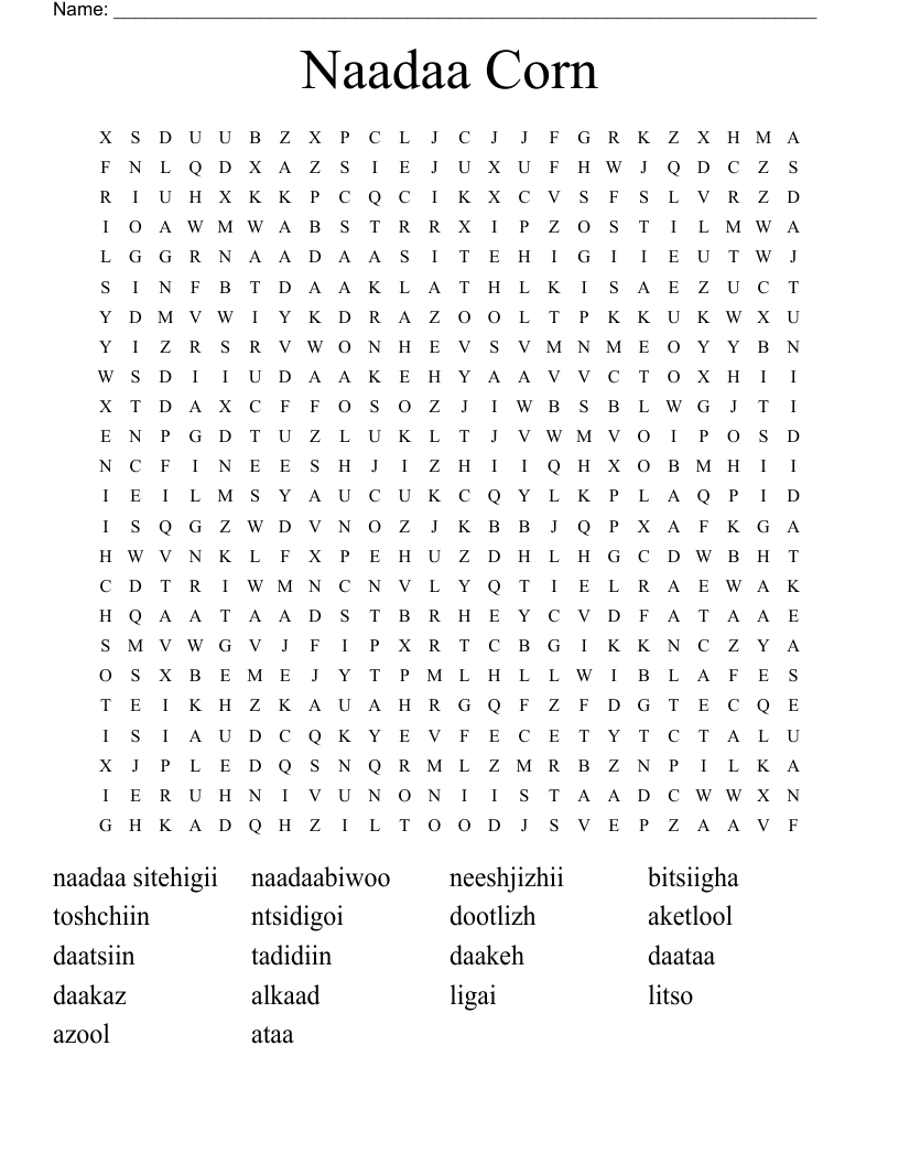 Naadaa Corn Word Search - WordMint
