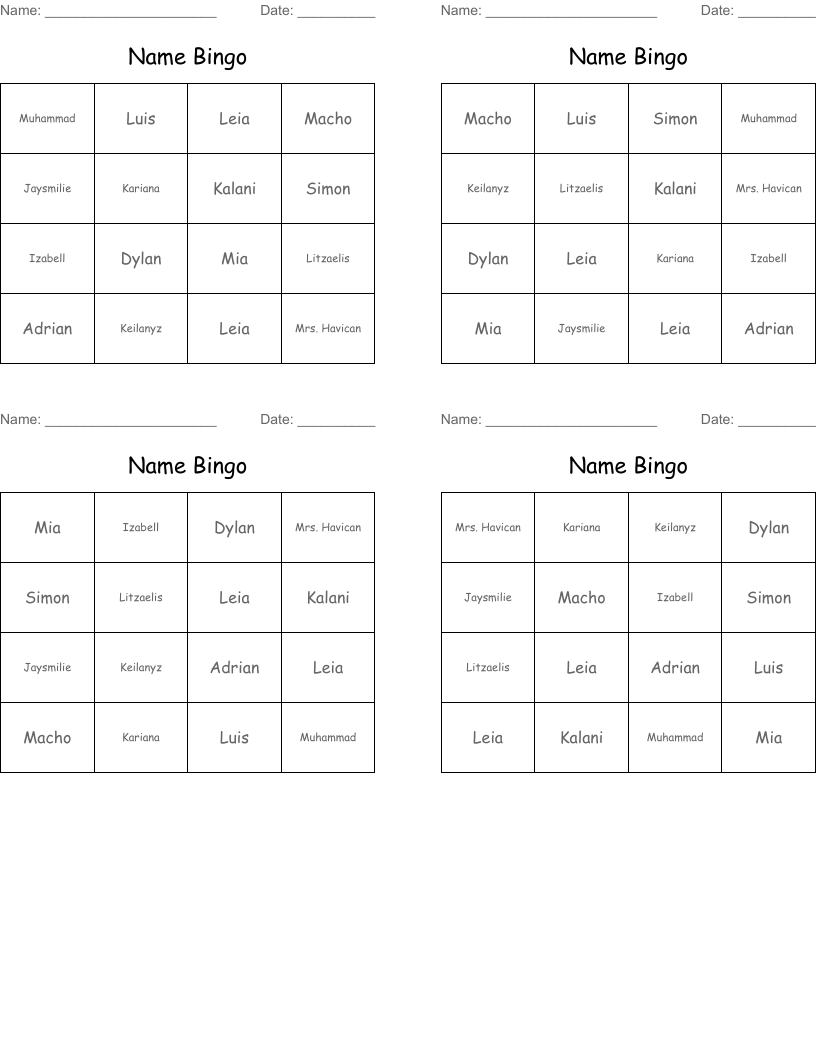 Name Bingo - WordMint