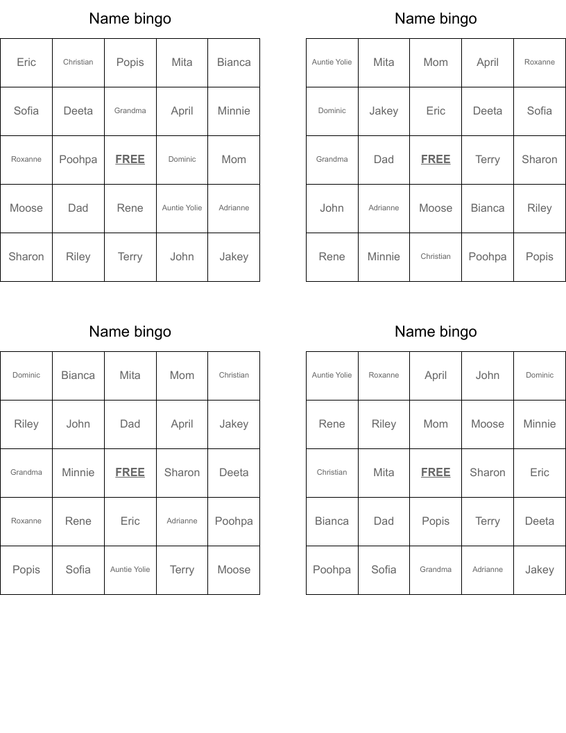 Name bingo - WordMint