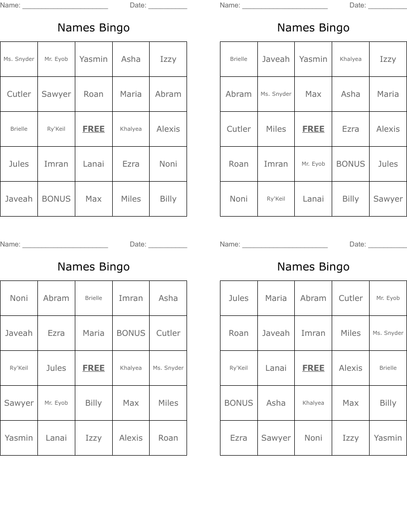 Names Bingo - WordMint