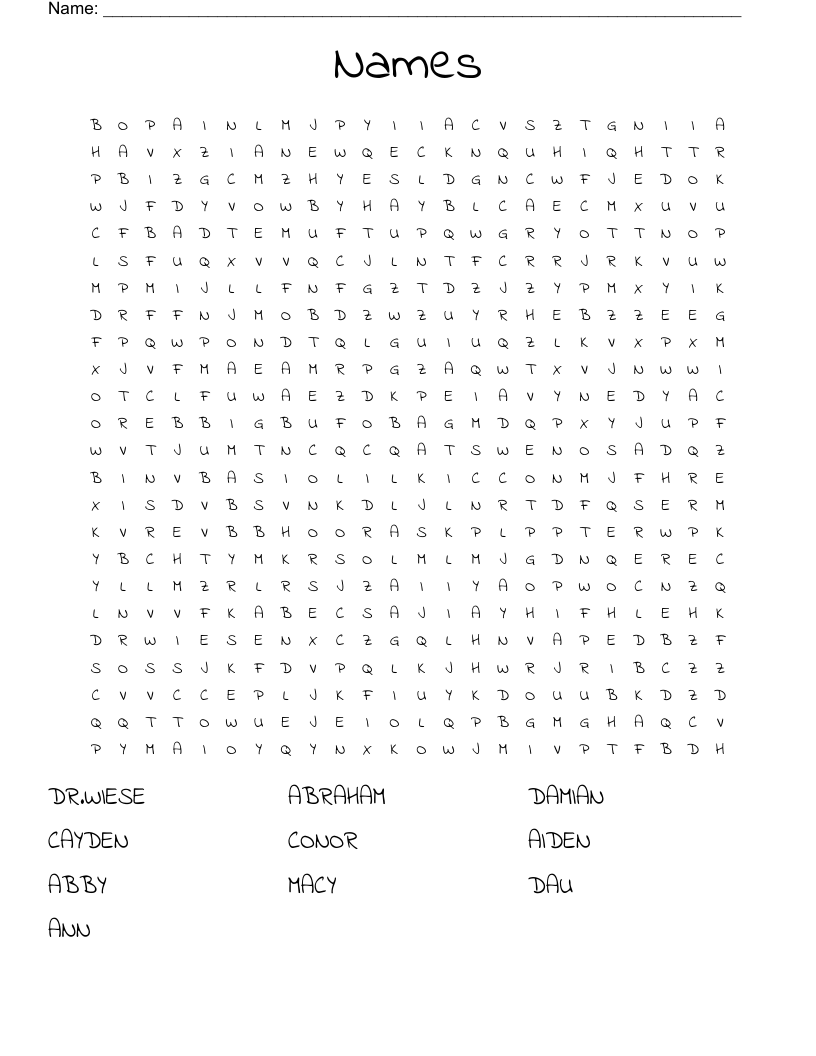 Names Word Search - WordMint