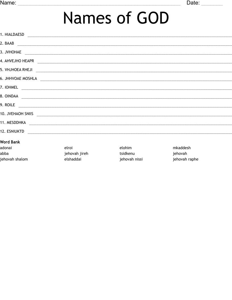 Names Of GOD Word Scramble WordMint