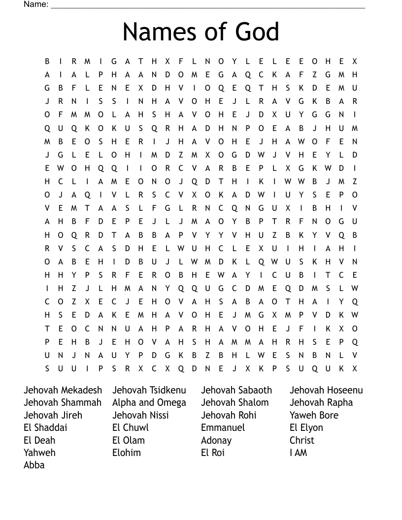 Names Of God Worksheet WordMint