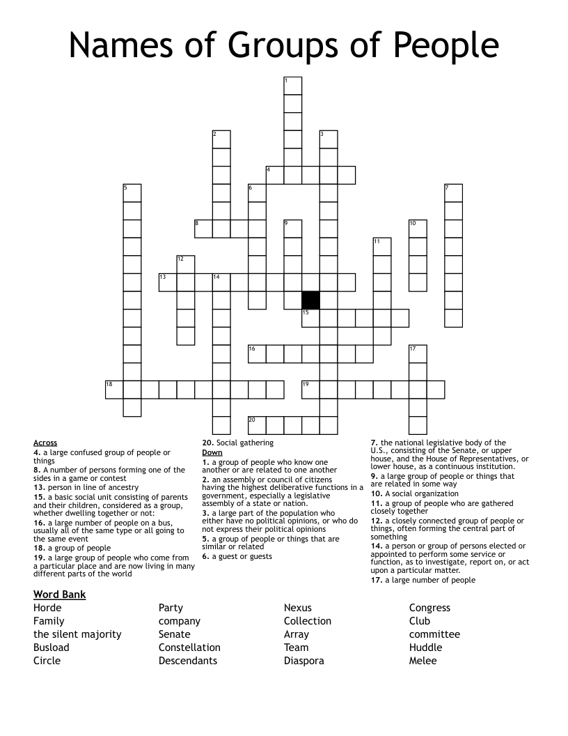Names of Groups of People Crossword - WordMint