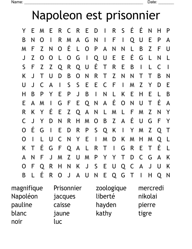 Napoleon est prisonnier Word Search - WordMint
