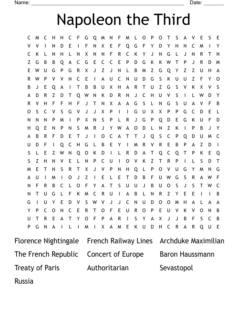 Napoleon the Third Word Search - WordMint