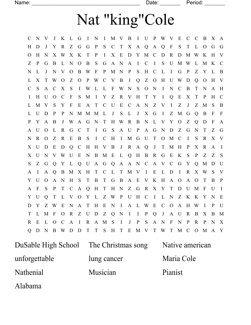 Nat "king"Cole Word Search - WordMint