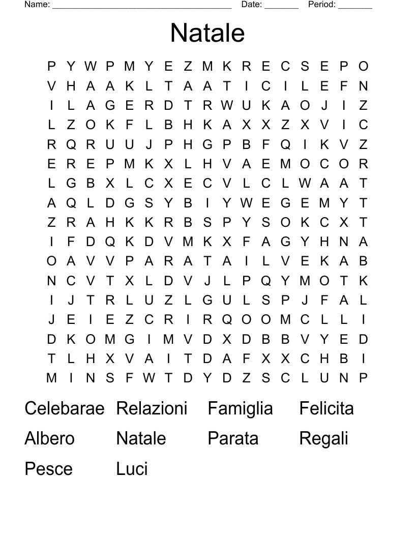 Natale Word Search - WordMint