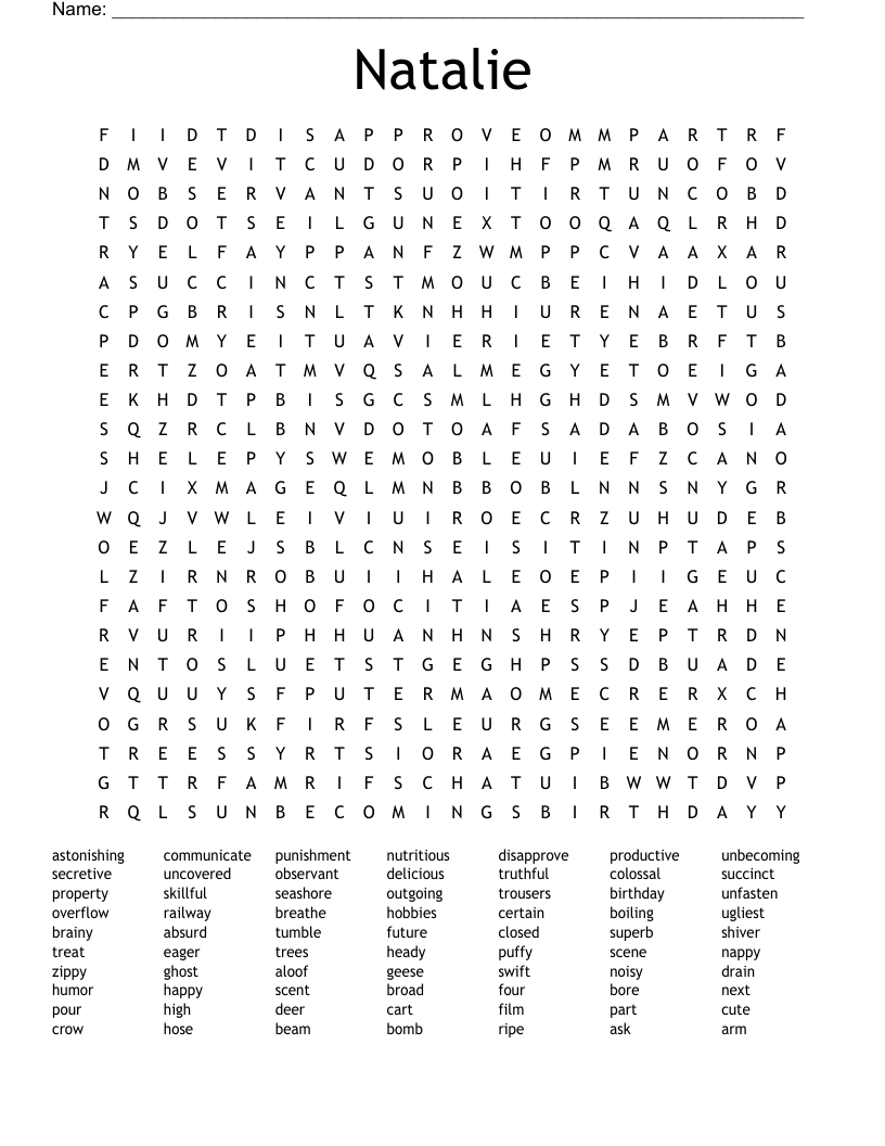 Natalie Word Search - WordMint