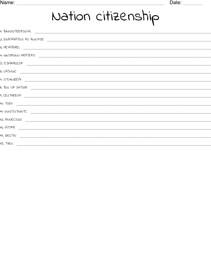 Nation citizenship Word Scramble - WordMint