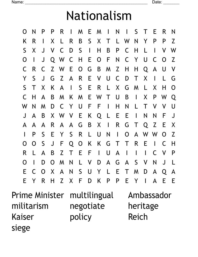 Nationalism Word Search - WordMint