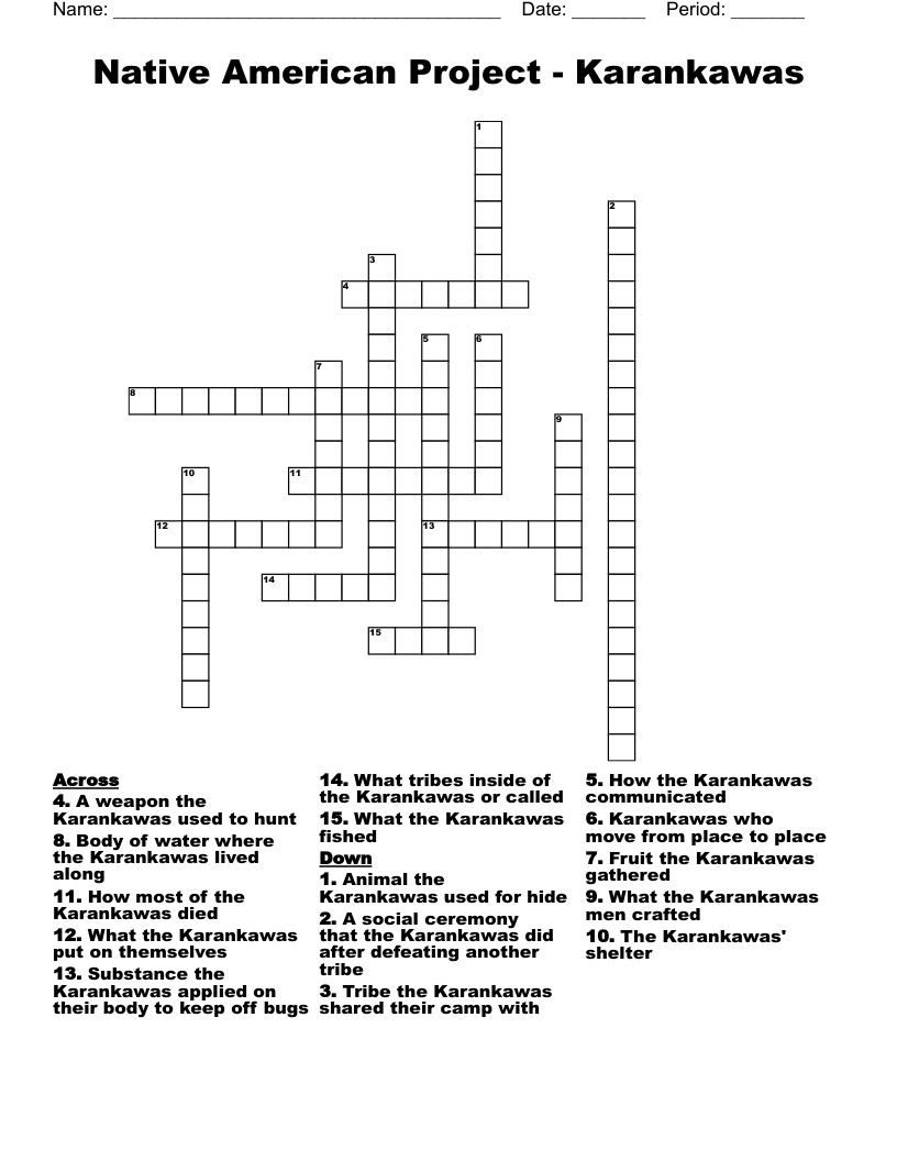 Native American Project - Karankawas Crossword - WordMint
