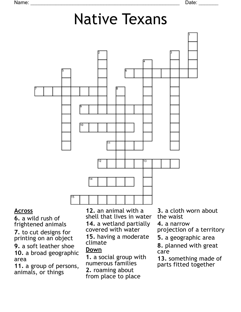Native Texans Crossword - WordMint