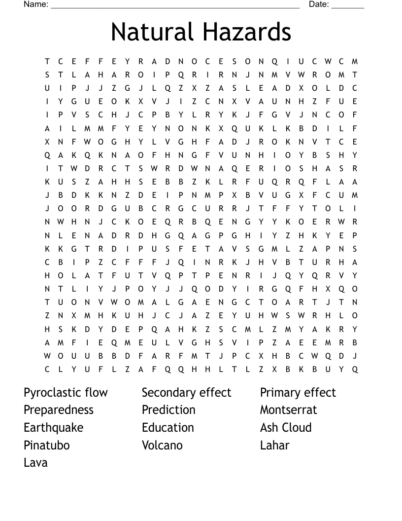 Natural Hazards Word Search - WordMint