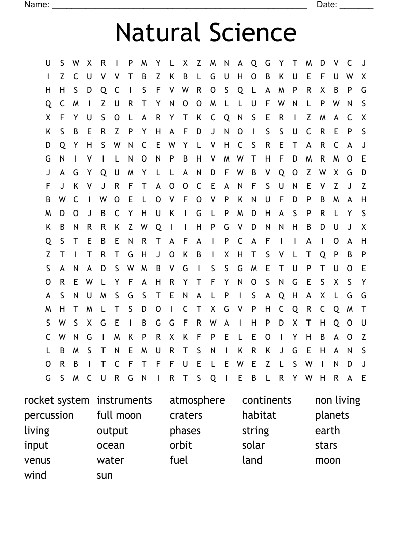 Natural Science Word Search - WordMint