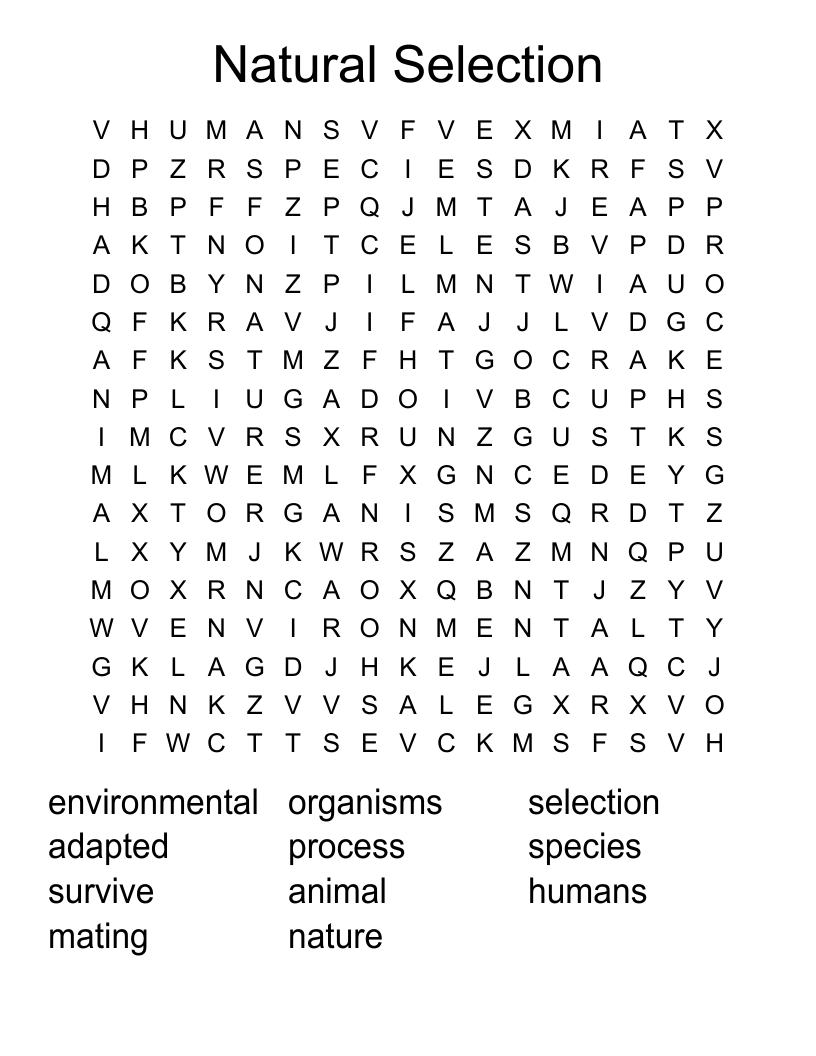 Natural Selection Word Search - WordMint
