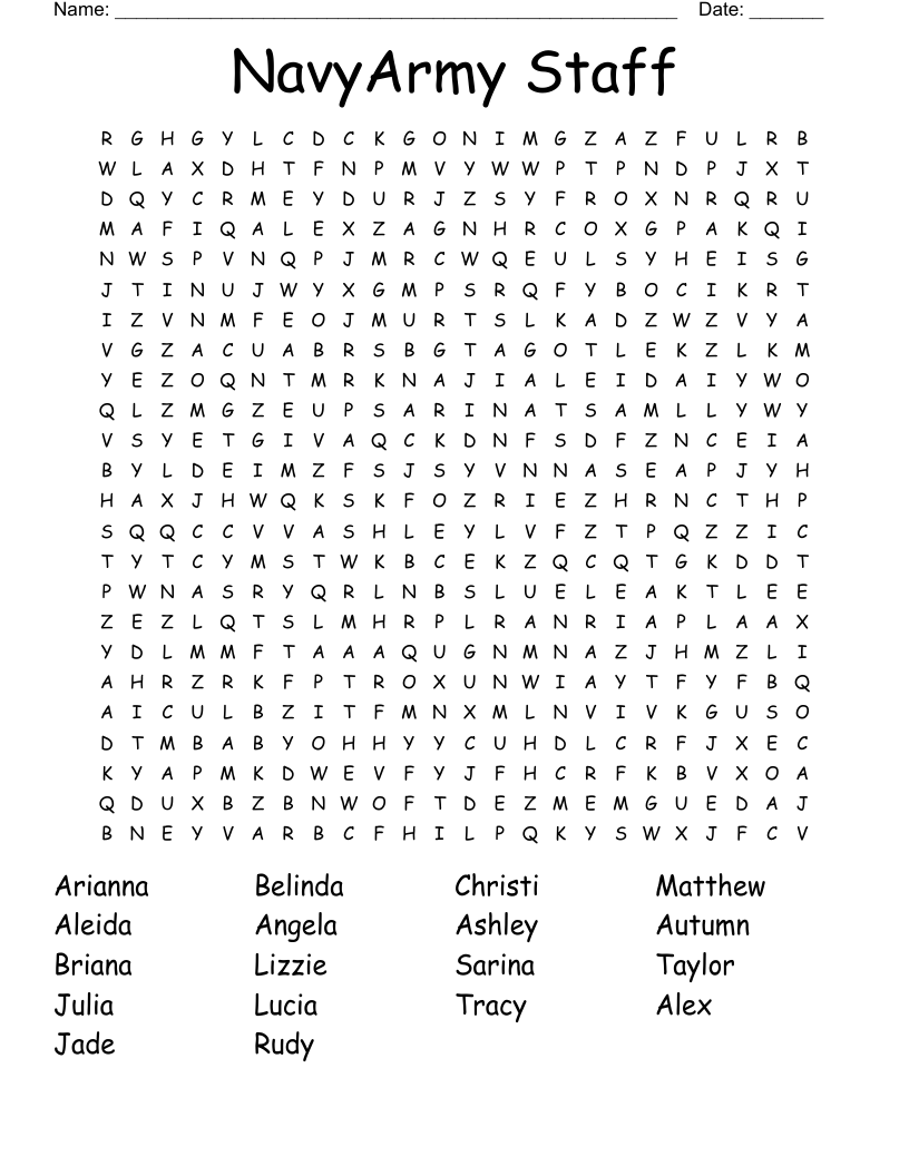 NavyArmy Staff Word Search - WordMint