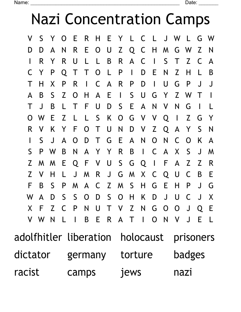 Nazi Concentration Camps Word Search - WordMint