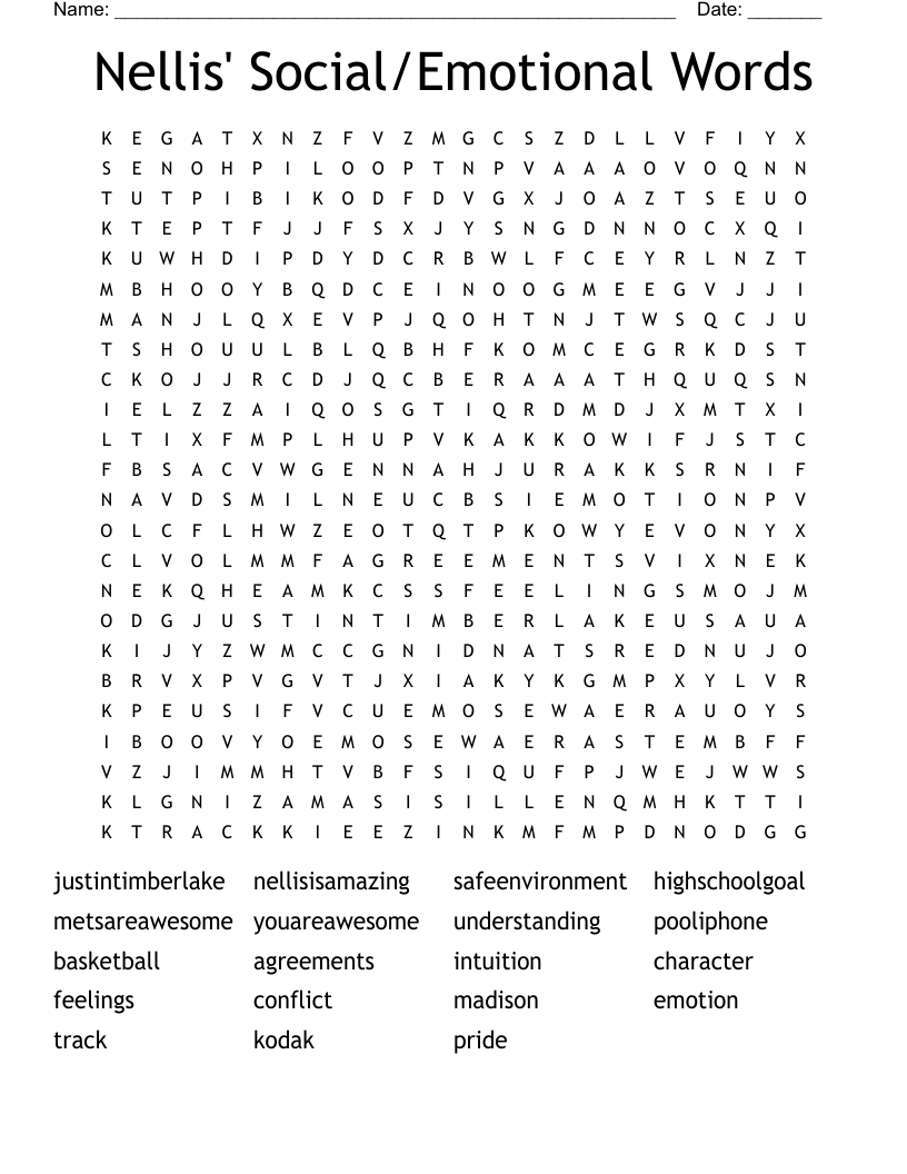 Nellis' Social/Emotional Words Word Search - WordMint