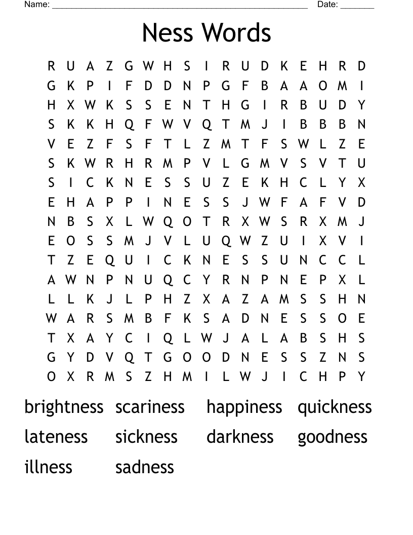 Ness Words Word Search - WordMint