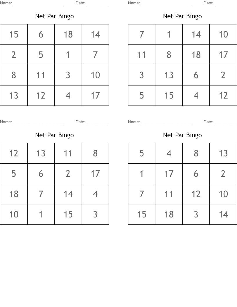 Net Par Bingo - WordMint