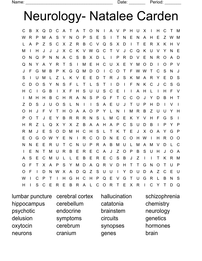 Neurology- Natalee Carden Word Search - WordMint