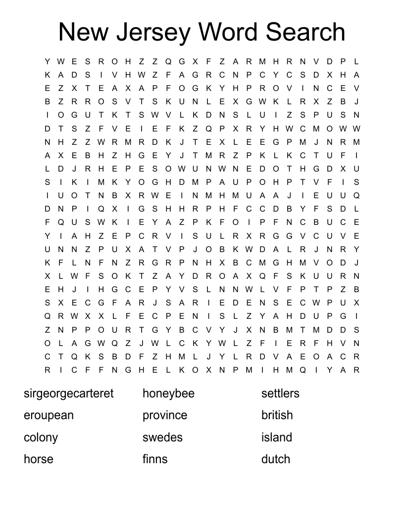 New Jersey Word Search - WordMint