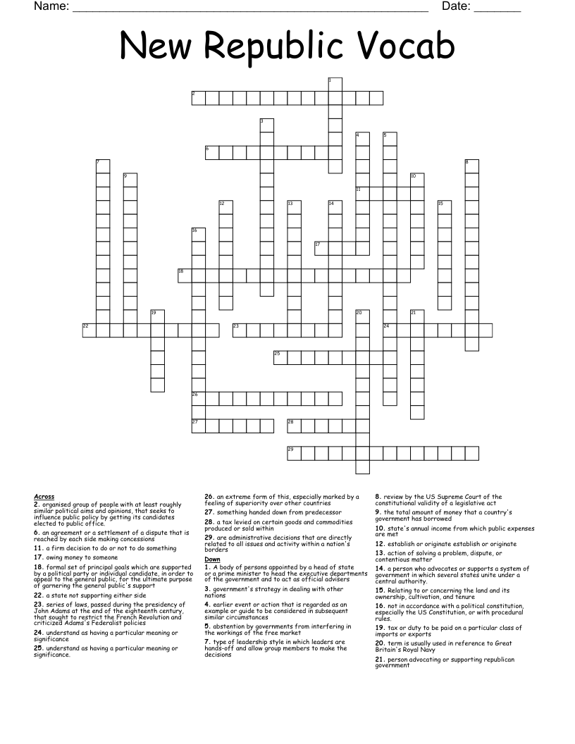 New Republic Vocabulary Crossword - WordMint