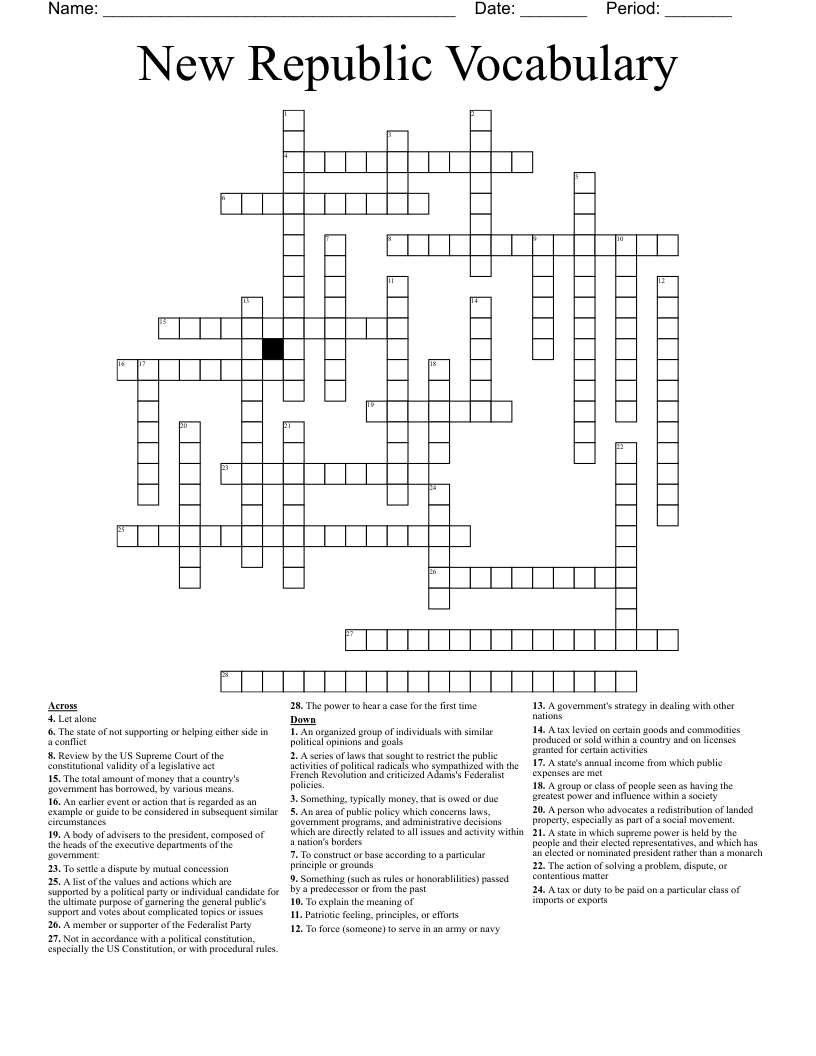 New Republic Vocabulary Crossword - WordMint
