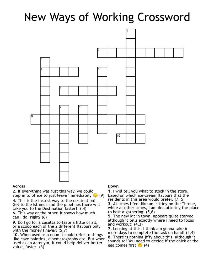 New Ways of Working Crossword - WordMint