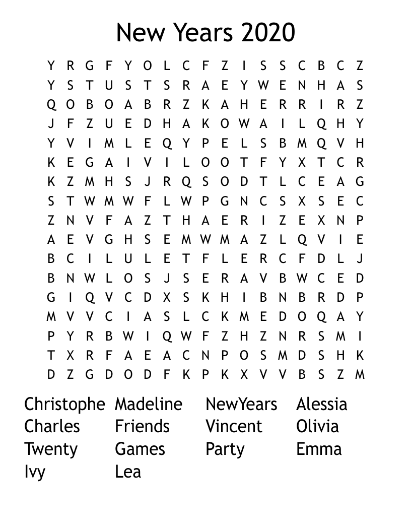 New Years 2020 Word Search - WordMint