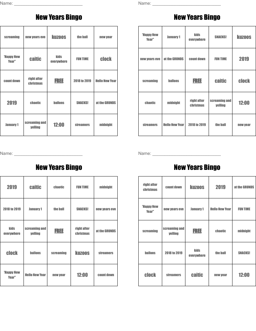 New Years Bingo - WordMint