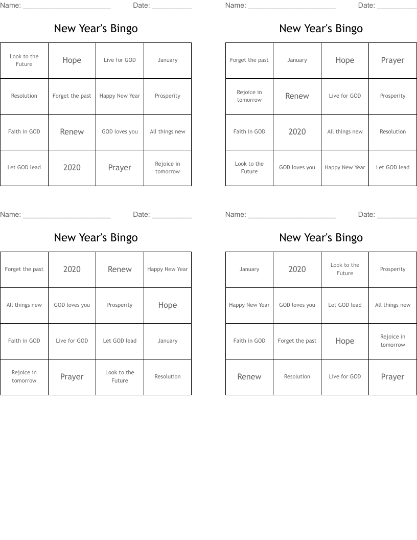New Year s Bingo WordMint