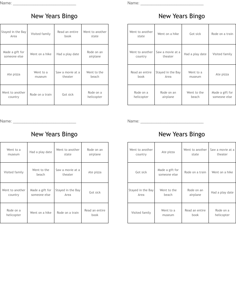 New Years Bingo WordMint