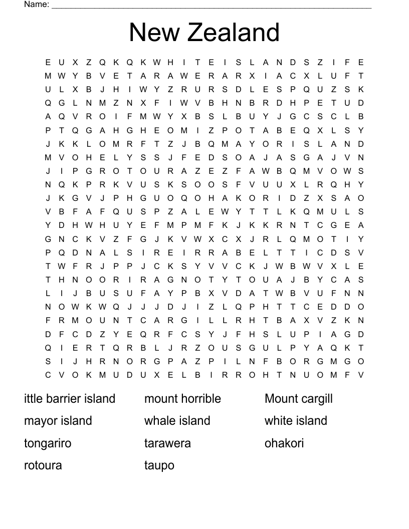 New Zealand Word Search - WordMint
