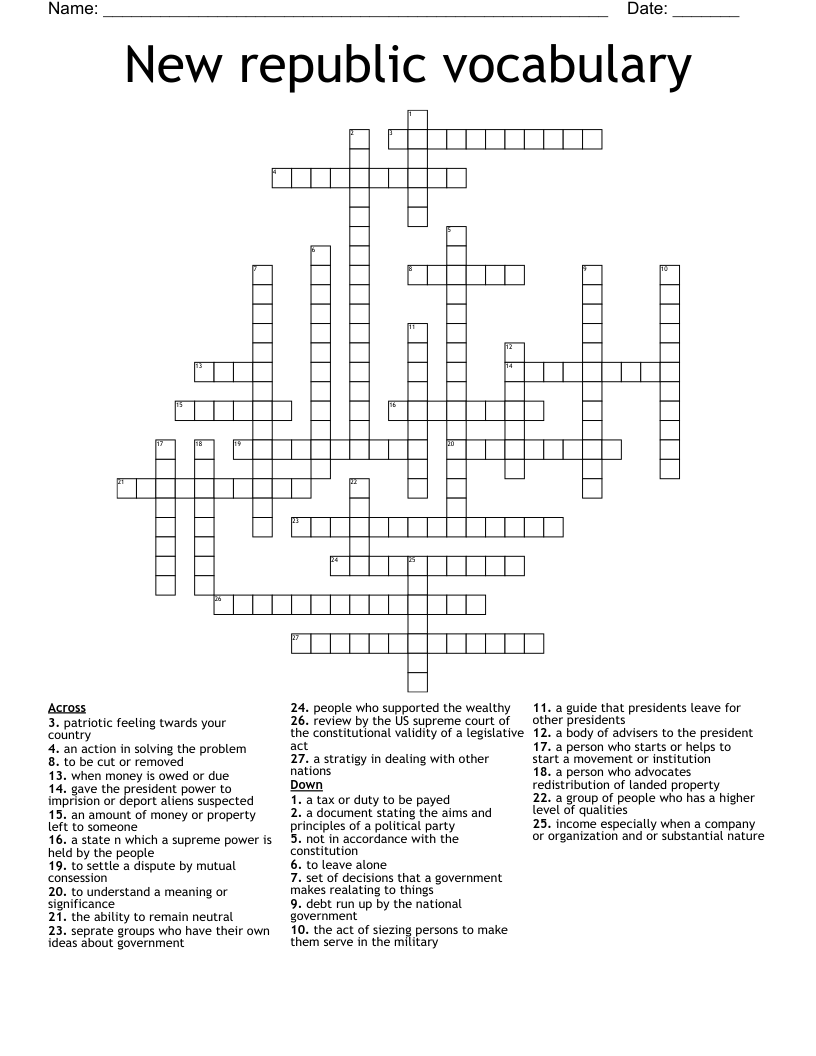 New republic vocabulary Crossword - WordMint