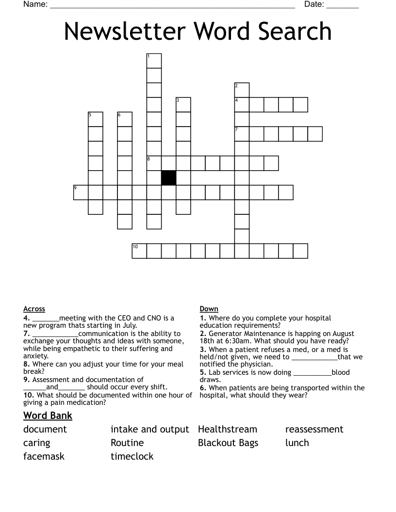 Newsletter Word Search Crossword - WordMint