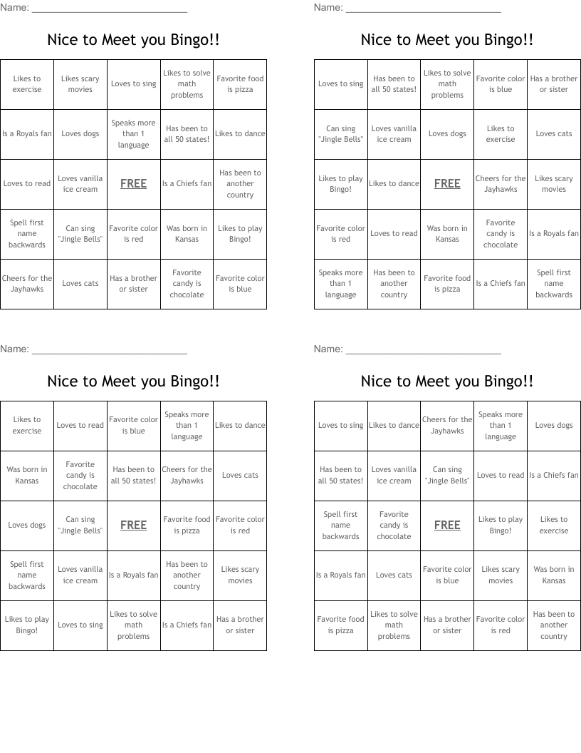 Nice to Meet you Bingo!! - WordMint
