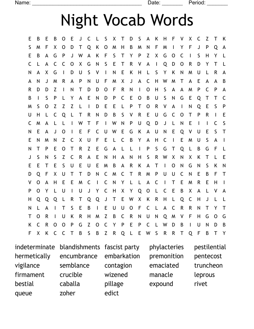 Night Crossword Puzzle Word Search WordMint