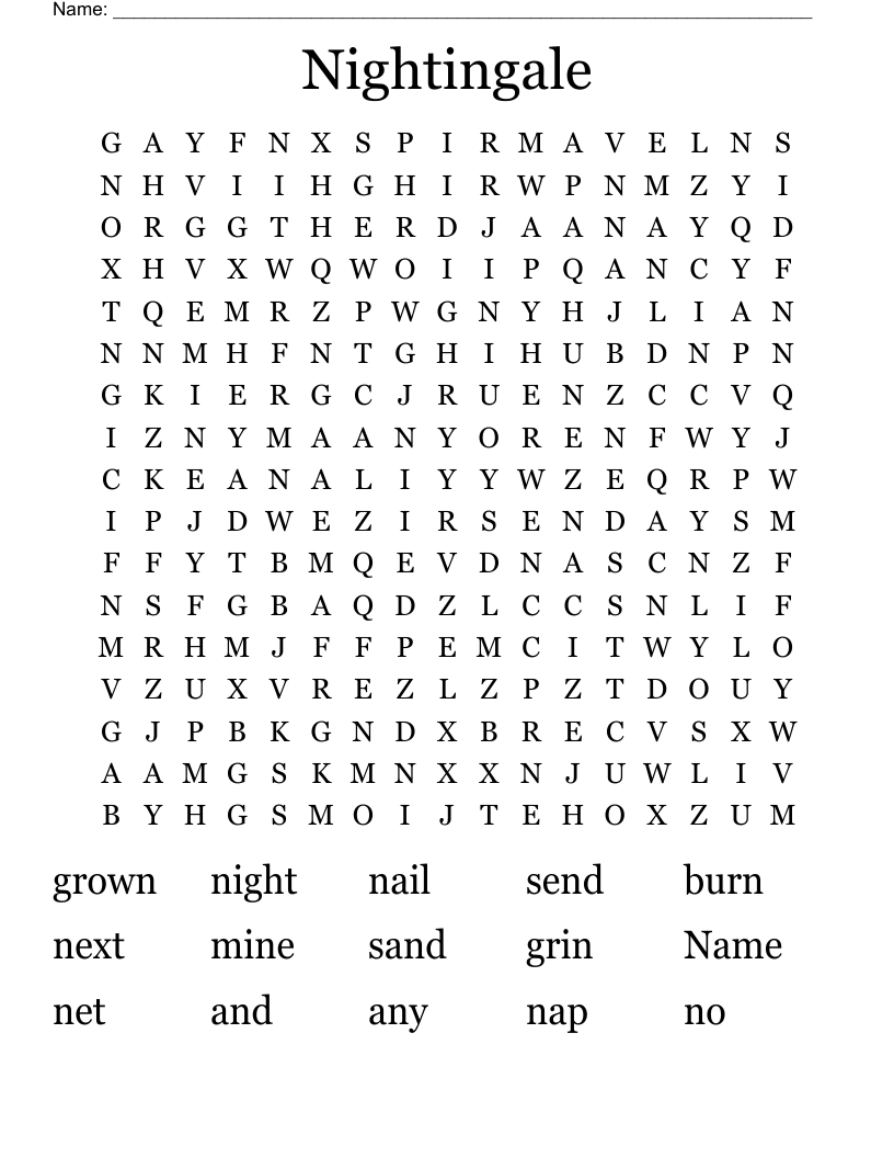 Nightingale Word Search - WordMint