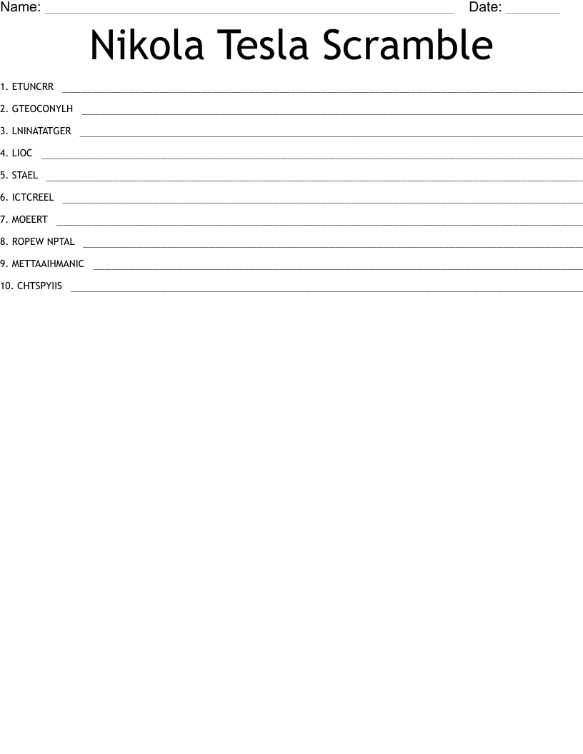 Nikola Tesla Scramble - WordMint
